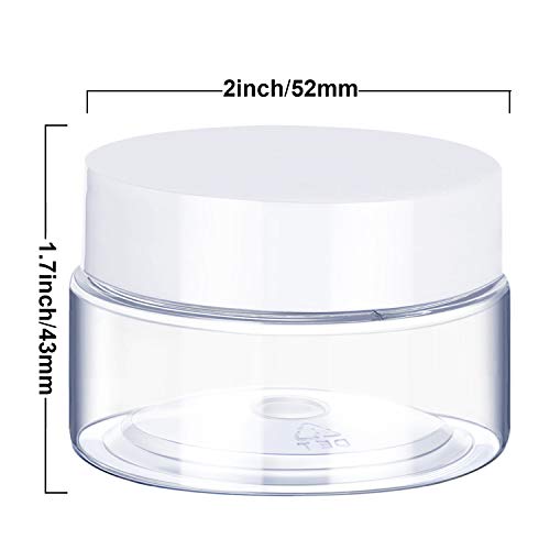 6 Pack 2 oz Plastic Pot Jars Round Clear Leak Proof Plastic Cosmetic Container Jars with White Lids for Travel Storage Make Up, Eye Shadow, Nails, Powder, Paint, Jewelry(2 oz)