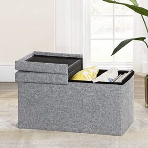 crown comfort 30 inch smart lift top button tufted fabric storage ottoman by light grey