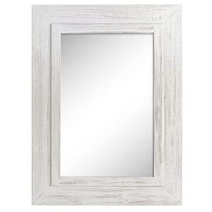 barnyard designs 24x32 whitewashed wood farmhouse wooden large rustic wall mirror, bedroom mirrors for wall decor, decorative wood, living room or bathroom vanity, white