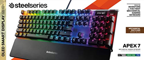 SteelSeries Apex 7 Mechanical Gaming Keyboard – OLED Smart Display – USB Passthrough and Media Controls – Tactile and Quiet – RGB Backlit (Brown Switch)