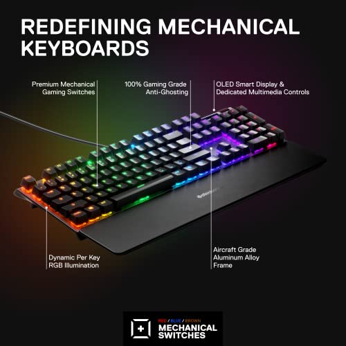 SteelSeries Apex 7 Mechanical Gaming Keyboard – OLED Smart Display – USB Passthrough and Media Controls – Tactile and Quiet – RGB Backlit (Brown Switch)