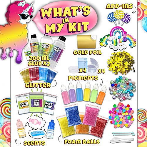 Laevo Unicorn Slime Kit - DIY Slime Kits - Supplies Makes Butter Slime, Cloud Slime, Clear Slime & More Sets - Toys for 5+ Years Old (Rainbow Slime Kit)