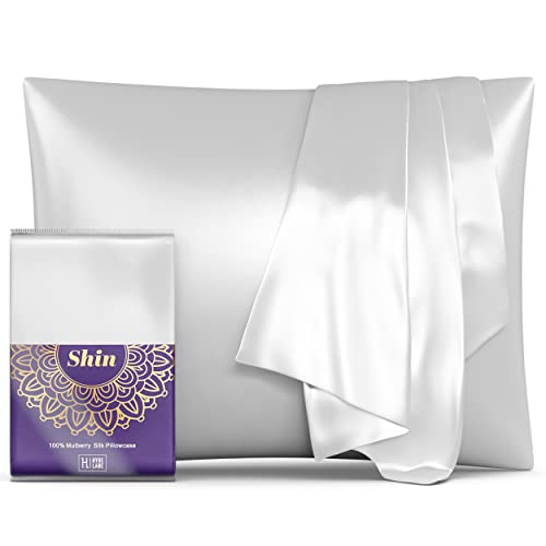 Hyde Lane 25 Momme 100% Pure Mulberry Silk Pillowcase for Hair and Skin with Hidden Zipper, Both Side Grade 6A Silk, Luxury Smooth and Soft,Real Silk Pillow Case, 1pc Standard 20''x26'',White