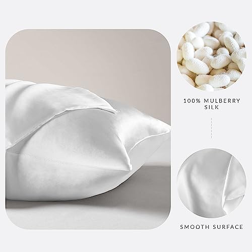 Hyde Lane 25 Momme 100% Pure Mulberry Silk Pillowcase for Hair and Skin with Hidden Zipper, Both Side Grade 6A Silk, Luxury Smooth and Soft,Real Silk Pillow Case, 1pc Standard 20''x26'',White