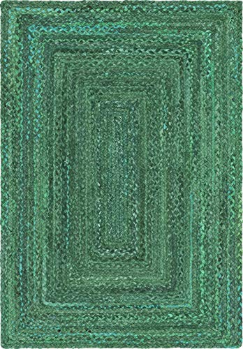 Unique Loom Braided Chindi Collection Area Rug - Layer (4' 1" x 6' 1" Rectangle, Green/ Hunter Green)