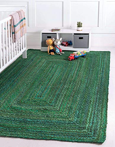 Unique Loom Braided Chindi Collection Area Rug - Layer (4' 1" x 6' 1" Rectangle, Green/ Hunter Green)