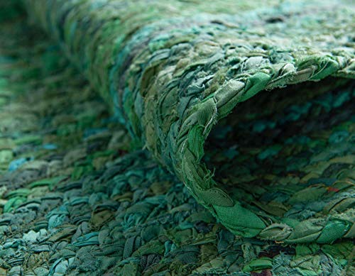 Unique Loom Braided Chindi Collection Area Rug - Layer (4' 1" x 6' 1" Rectangle, Green/ Hunter Green)