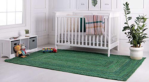 Unique Loom Braided Chindi Collection Area Rug - Layer (4' 1" x 6' 1" Rectangle, Green/ Hunter Green)