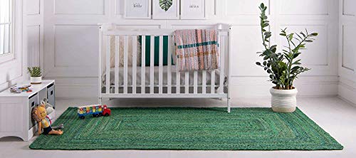 Unique Loom Braided Chindi Collection Area Rug - Layer (4' 1" x 6' 1" Rectangle, Green/ Hunter Green)