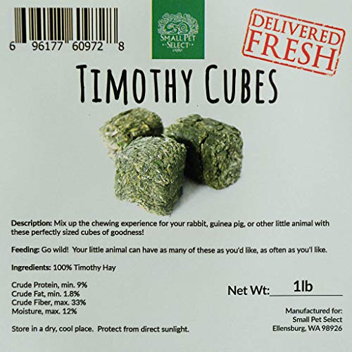 Small Pet Select - Straight Timothy Hay Cubes - 100% All Natural Timothy Hay, Not Blended - Delivered Fresh, Guarantee, (1 lb)