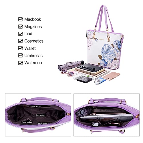 2E-youth Women Designer Purses And Handbags Set Satchel Shoulder Bags Tote Bags 6pcs Wallets (purple&white)