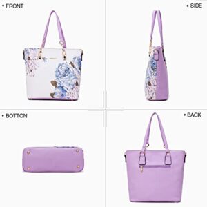 2E-youth Women Designer Purses And Handbags Set Satchel Shoulder Bags Tote Bags 6pcs Wallets (purple&white)