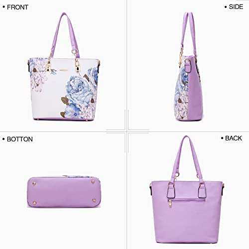 2E-youth Women Designer Purses And Handbags Set Satchel Shoulder Bags Tote Bags 6pcs Wallets (purple&white)