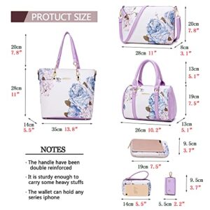 2E-youth Women Designer Purses And Handbags Set Satchel Shoulder Bags Tote Bags 6pcs Wallets (purple&white)