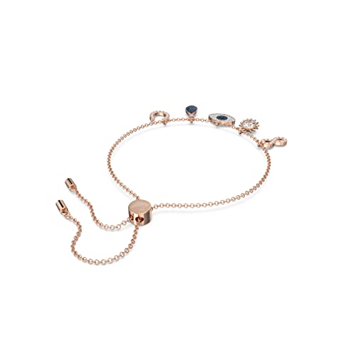 SWAROVSKI Women's Symbolic Evil Eye Charm Bracelet, Blue & White Crystal, Rose-Gold Tone Plated, One size