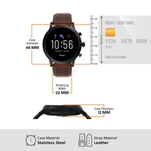 Fossil 44mm Gen 5 Carlyle Stainless Steel and Leather Touchscreen Smart Watch, Color: Black, Brown (Model: FTW4026)