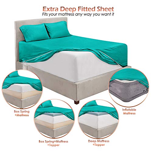 Hearth & Harbor Bed Sheets, Luxury Soft 6 Piece Bed Sheet Set Extra Deep Pocket Fitted Sheets Fits Mattress up to 21", Double Brushed Bedding Sheets & Pillowcases, Queen Size, Teal