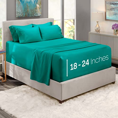 Hearth & Harbor Bed Sheets, Luxury Soft 6 Piece Bed Sheet Set Extra Deep Pocket Fitted Sheets Fits Mattress up to 21", Double Brushed Bedding Sheets & Pillowcases, Queen Size, Teal