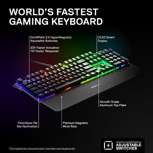 SteelSeries Apex Pro HyperMagnetic Gaming Keyboard — World's Fastest Keyboard — Adjustable Actuation — OLED Screen — RGB – USB Passthrough​