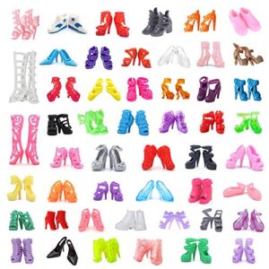 doublewood 50pairs 11.5" fashion doll shoes replacement different assorted colors high heel shoes doll boots flat shoes set replacement for 11.5 inch doll