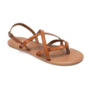 colgo women's summer strappy flat sandals, adjustable casual fisherman sandal with open toe slingback gladiator sandals (8.5,brown)