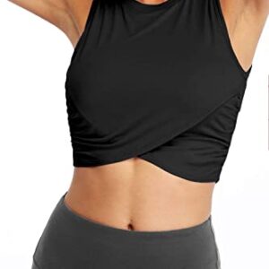 Sanutch Cropped Workout Tops for Women Cute Sleeveless Yoga Tops Running Gym Workout Shirts Black S