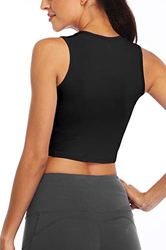 Sanutch Cropped Workout Tops for Women Cute Sleeveless Yoga Tops Running Gym Workout Shirts Black S