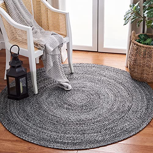 SAFAVIEH Braided Collection 4' Round Grey/Charcoal BRD800F Handmade Country Cottage Reversible Area Rug