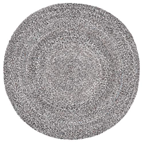 SAFAVIEH Braided Collection 4' Round Grey/Charcoal BRD800F Handmade Country Cottage Reversible Area Rug