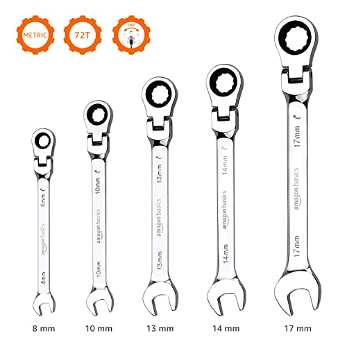 Amazon Basics Flexible Ratcheting Wrench Set - Metric, 5-Piece