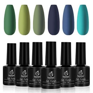 Beetles Green Gel Nail Polish Kit - Olive Green Avocado Gel Polish Set Gel Nail Kit Navy Blue Dark Blue Turquoise Soak Off Nail UV Lamp Nail Gel Kit Nail Art Gifts Box