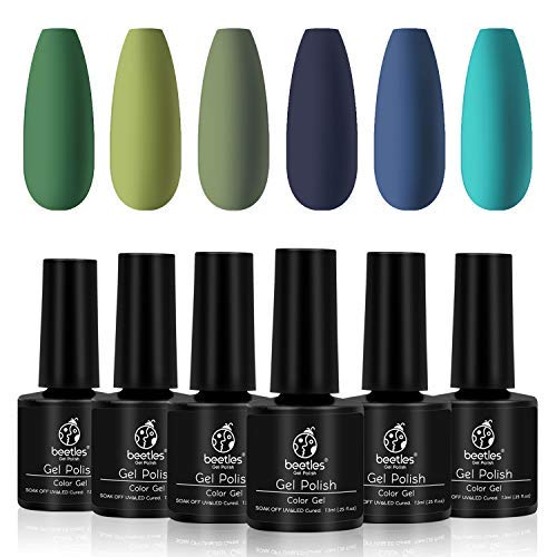 Beetles Green Gel Nail Polish Kit - Olive Green Avocado Gel Polish Set Gel Nail Kit Navy Blue Dark Blue Turquoise Soak Off Nail UV Lamp Nail Gel Kit Nail Art Gifts Box