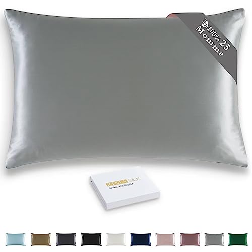 ZIMASILK 100% Luxurious 25 Momme Mulberry Silk Pillowcase for Hair and Skin Heath, Best Gift Choice, Highest Grade 6A Silk, 900 Thread Count, 1Pc (Standard 20''x26'', Iron Gray)