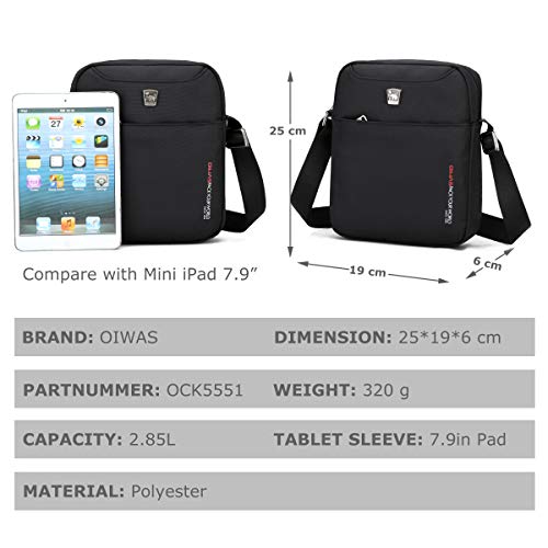 OIWAS Small Messenger Bag for Men Purse Man Crossbody Shoulder Bags Work Travel Business Wallet Lightweight Casual Sling Black