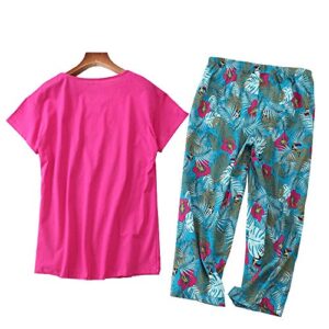 GTLY Womens Pajama Sets Plus Size Soft Sleepwear Top and Capri Pants 2 Piece Pjs Set Loungewear Jungle 3XL Rose