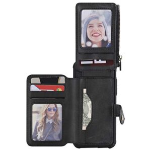 Phone Cover for iPhone 8 2019 Leather,Black 4.7inch Holder 8 Card Slot (ID Card,Credit Card) Magnetic Buckle Coin Pocket with Zipper Photo Frame Cash Slot Waterproof Gift Girls Boys Unisex