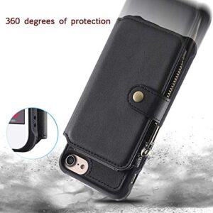 Phone Cover for iPhone 8 2019 Leather,Black 4.7inch Holder 8 Card Slot (ID Card,Credit Card) Magnetic Buckle Coin Pocket with Zipper Photo Frame Cash Slot Waterproof Gift Girls Boys Unisex