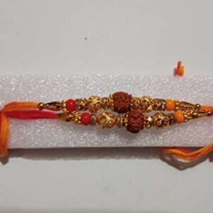 Rakhi for Brother Rakhi Set of 2 SINGLE RUDRAKSH WITH RINGS AND GOLDEN BEED Thread Bracelet for Bhai Bhaiya- Indian Rakhi Raksha Bandhan Festival gift for your loving Brother/Sibling , Family Member