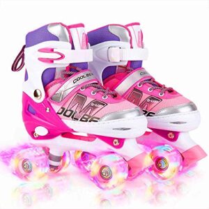 sowume adjustable kids roller skates for girls and women, all 8 wheels of girl's skates shine, safe and fun illuminating for beginner