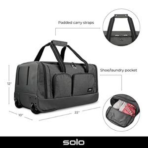 Solo New York Leroy Carry-On Wheeled Duffle Bag, 49L Capacity, Grey, 22 Inch