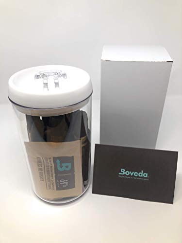 Easy Open Acrylic Cigar Humidor Jar with Boveda 69% 2-Way Humidity System, 25 Cigar Capacity (Round)