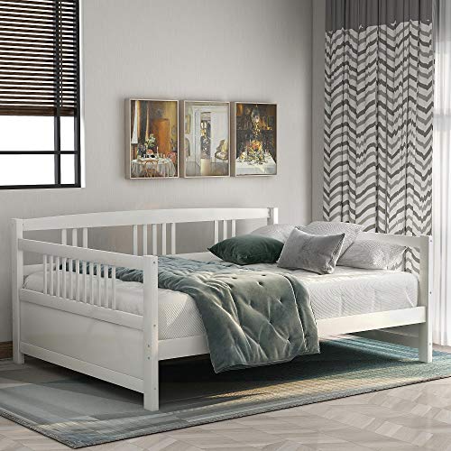 Harper & Bright Designs Full Daybed Frame, Solid Wood Daybed Frame,No Box Spring Needed, White Daybed