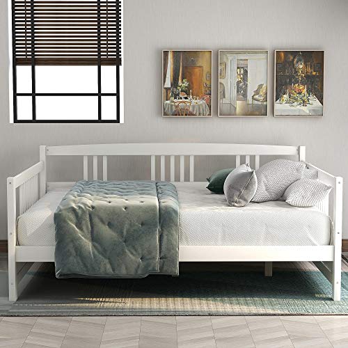 Harper & Bright Designs Full Daybed Frame, Solid Wood Daybed Frame,No Box Spring Needed, White Daybed