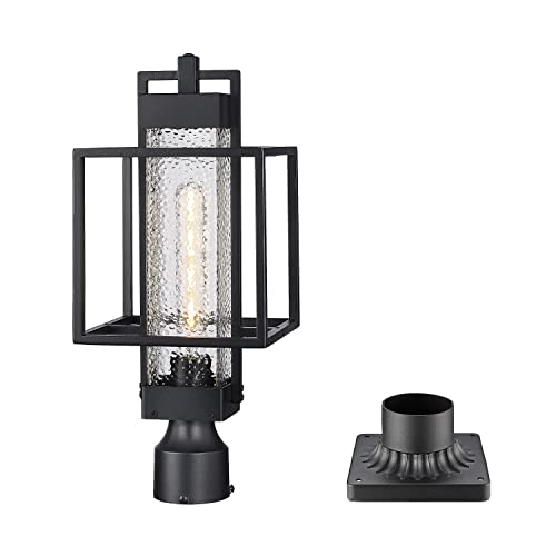 Osimir Outdoor Post Light Fixture, 1-Light Exterior Post Lantern with Pier Mount Base, Pier Light with Bubble Glass Shade Black Finish, Outdoor Light for Patio, Porch, Yard, Garden 2375/1GL