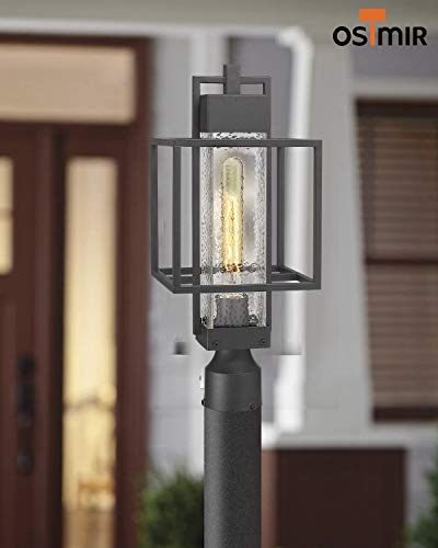 Osimir Outdoor Post Light Fixture, 1-Light Exterior Post Lantern with Pier Mount Base, Pier Light with Bubble Glass Shade Black Finish, Outdoor Light for Patio, Porch, Yard, Garden 2375/1GL