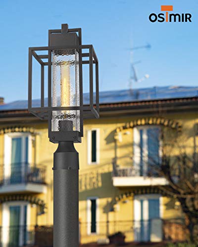 Osimir Outdoor Post Light Fixture, 1-Light Exterior Post Lantern with Pier Mount Base, Pier Light with Bubble Glass Shade Black Finish, Outdoor Light for Patio, Porch, Yard, Garden 2375/1GL