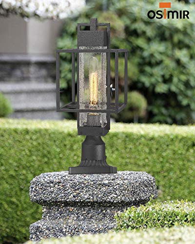 Osimir Outdoor Post Light Fixture, 1-Light Exterior Post Lantern with Pier Mount Base, Pier Light with Bubble Glass Shade Black Finish, Outdoor Light for Patio, Porch, Yard, Garden 2375/1GL