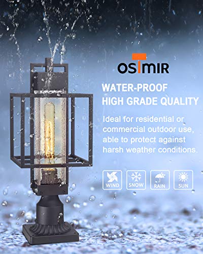 Osimir Outdoor Post Light Fixture, 1-Light Exterior Post Lantern with Pier Mount Base, Pier Light with Bubble Glass Shade Black Finish, Outdoor Light for Patio, Porch, Yard, Garden 2375/1GL