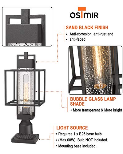 Osimir Outdoor Post Light Fixture, 1-Light Exterior Post Lantern with Pier Mount Base, Pier Light with Bubble Glass Shade Black Finish, Outdoor Light for Patio, Porch, Yard, Garden 2375/1GL