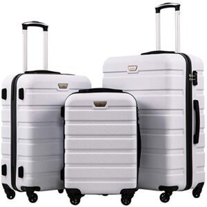 coolife luggage 3 piece set suitcase spinner hardshell lightweight tsa lock 4 piece set (white)